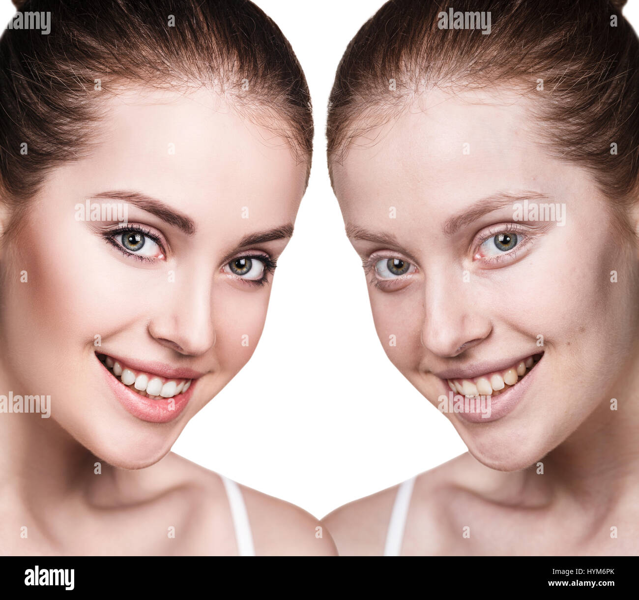 Comparison portrait of young woman Stock Photo - Alamy