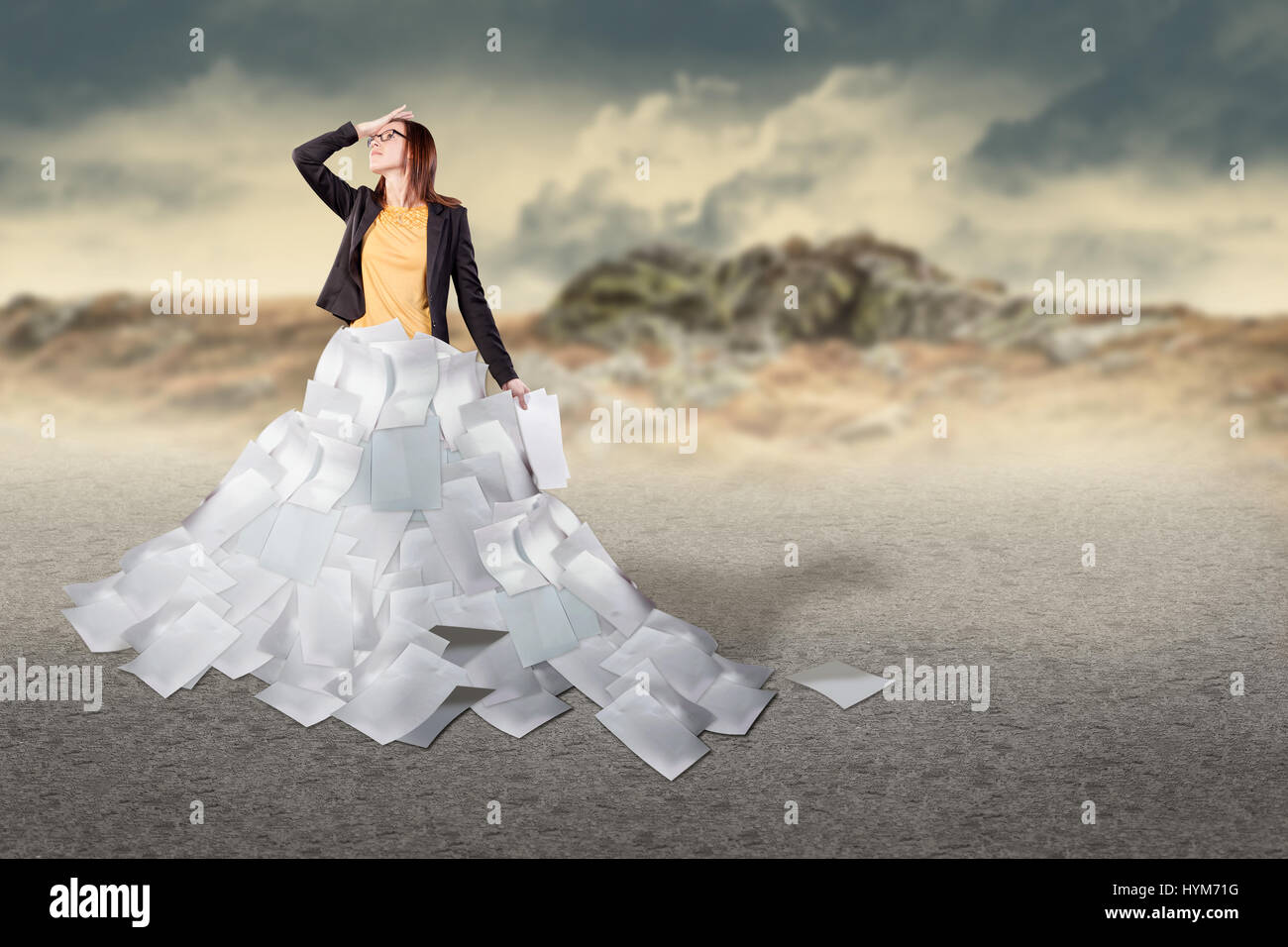 symbolic picture for the hard work with a female clerk and a big ...