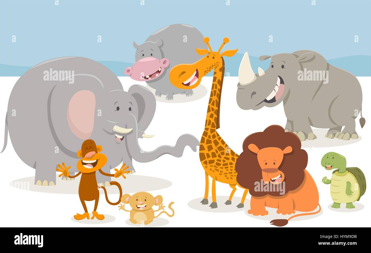 Cartoon Illustration of Cute Safari Animal Characters Group Stock ...