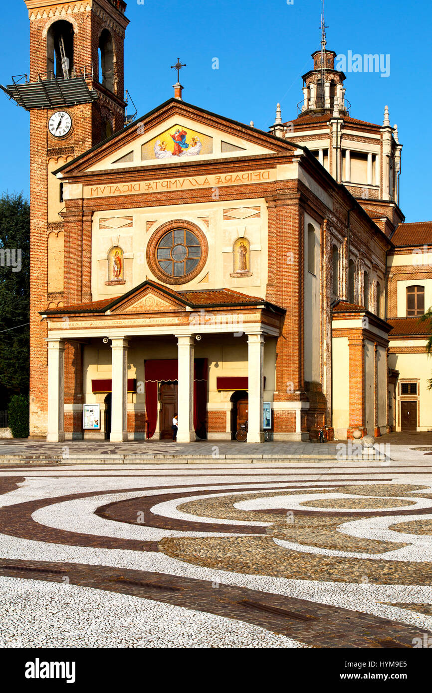 in the parabiago old church closed brick tower sidewalk italy lombardy ...