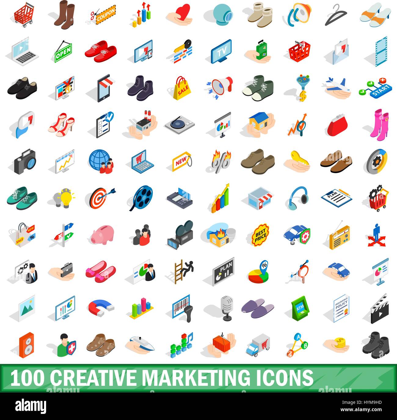 100 creative marketing icons set, isometric style Stock Vector Image ...