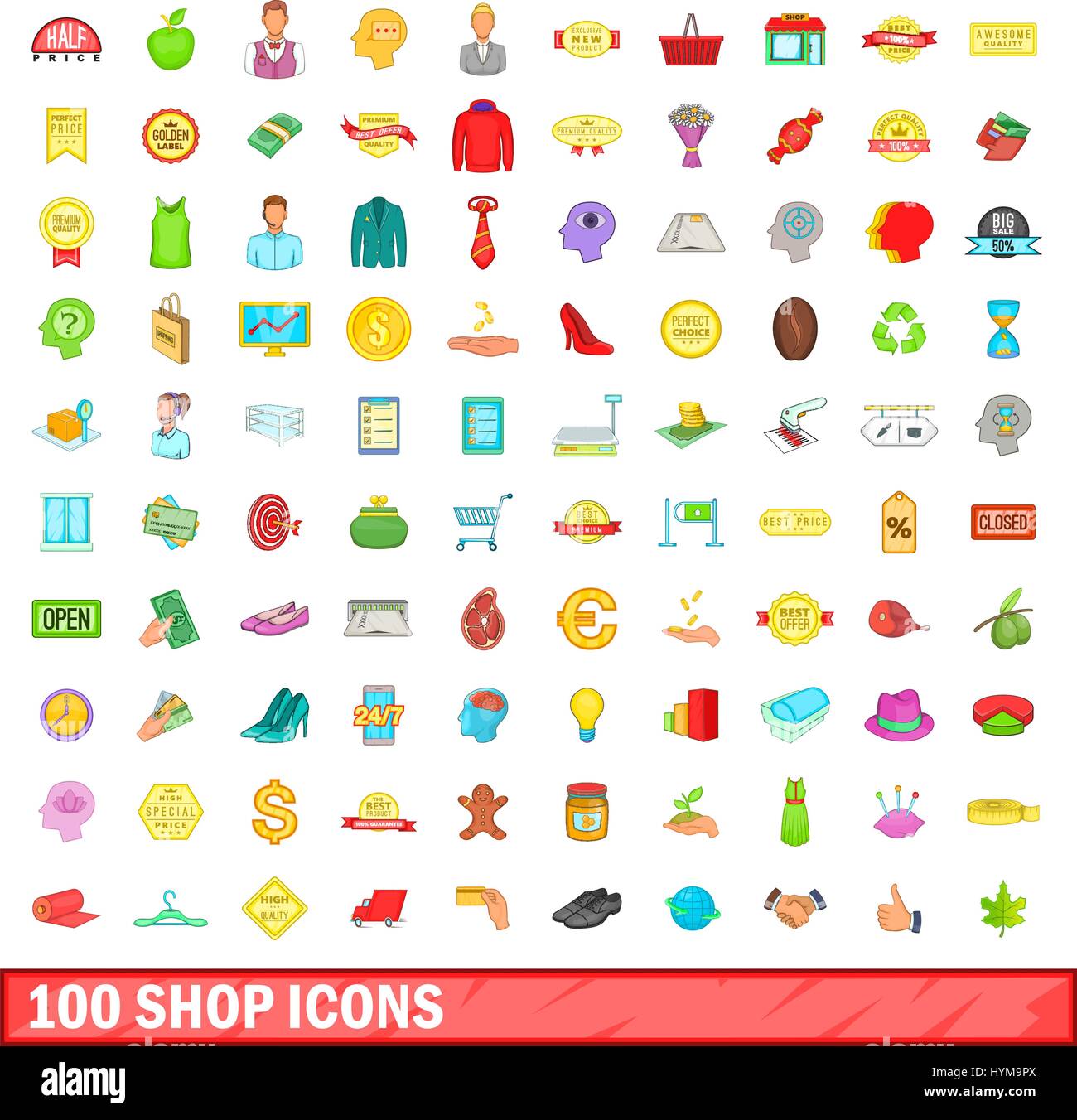 100 shop icons set, cartoon style Stock Vector Image & Art - Alamy