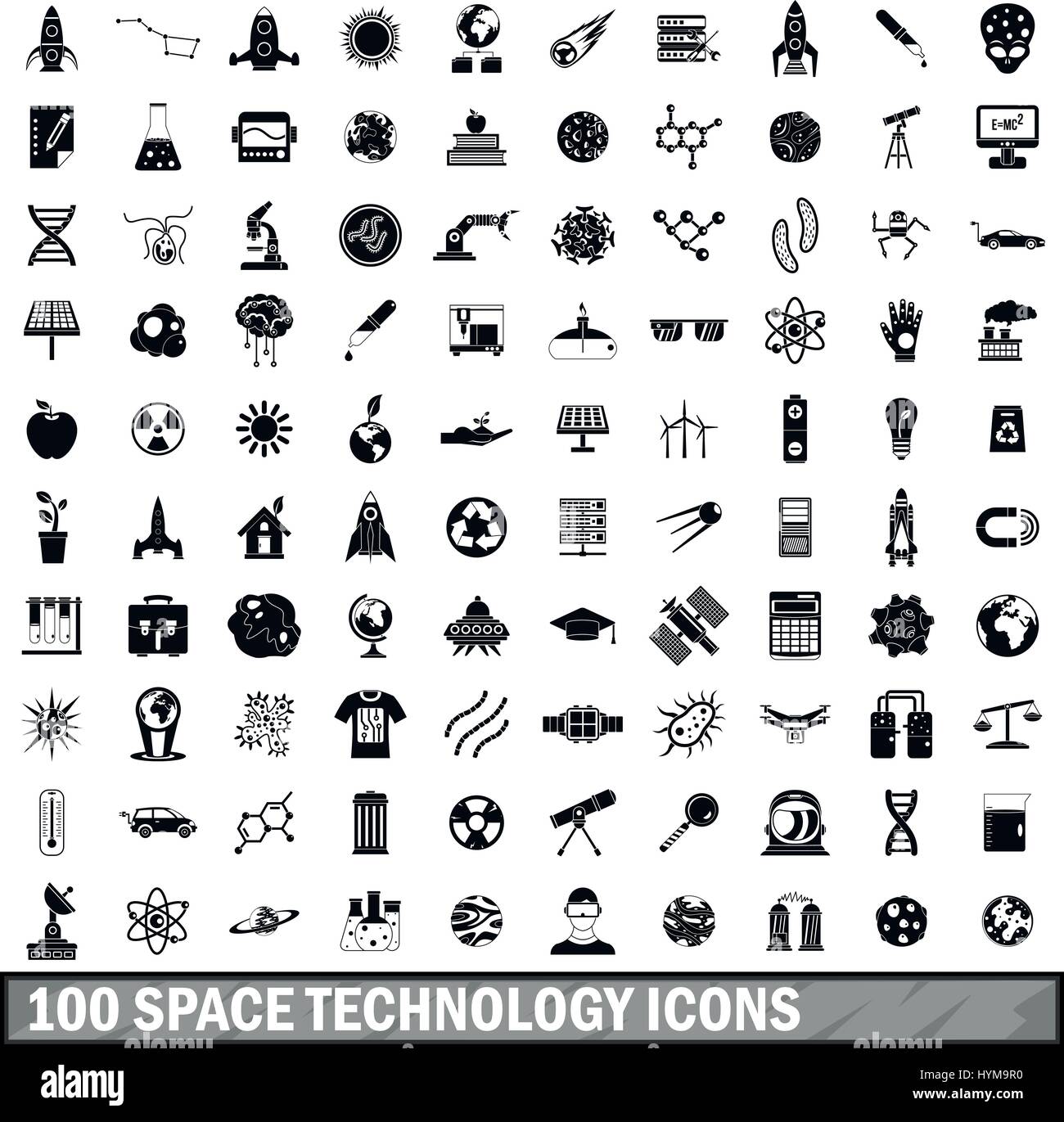 100 space technology icons set, simple style Stock Vector Image & Art ...