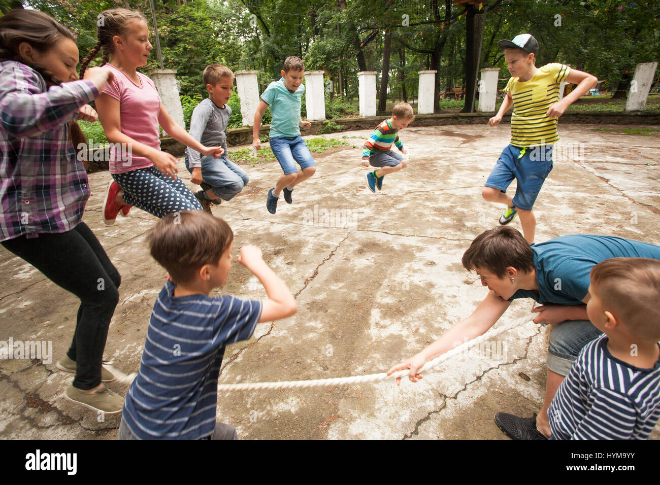Active games at summer camp Stock Photo - Alamy