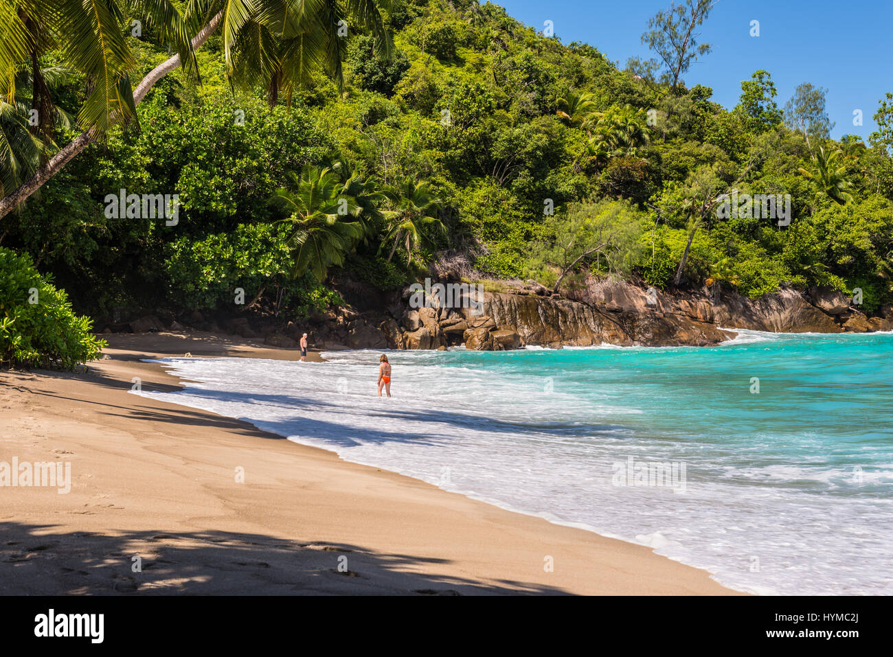 Anse Major, Mahe, Seychelles - December 16, 2015: People enjoy the Anse ...