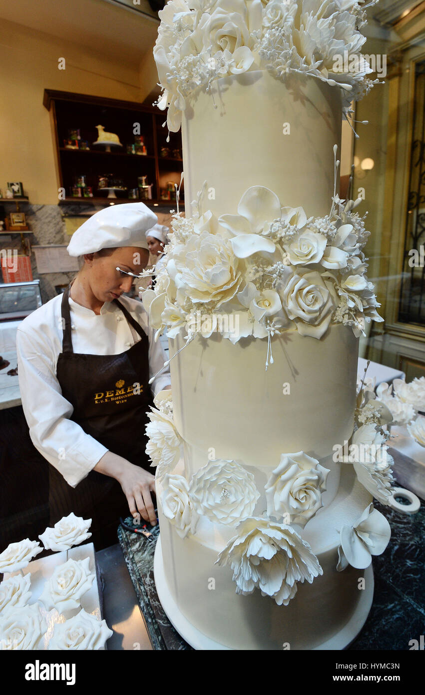 A wedding cake being made at Cafe Demel in Vienna, on the eighth day of ...