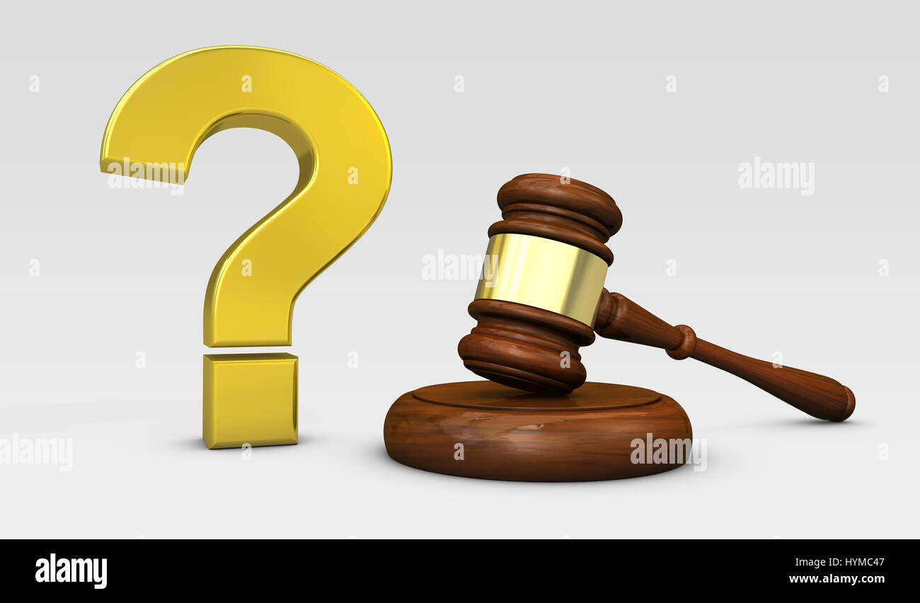 Law and legal questions concept with a golden question mark sign and a ...