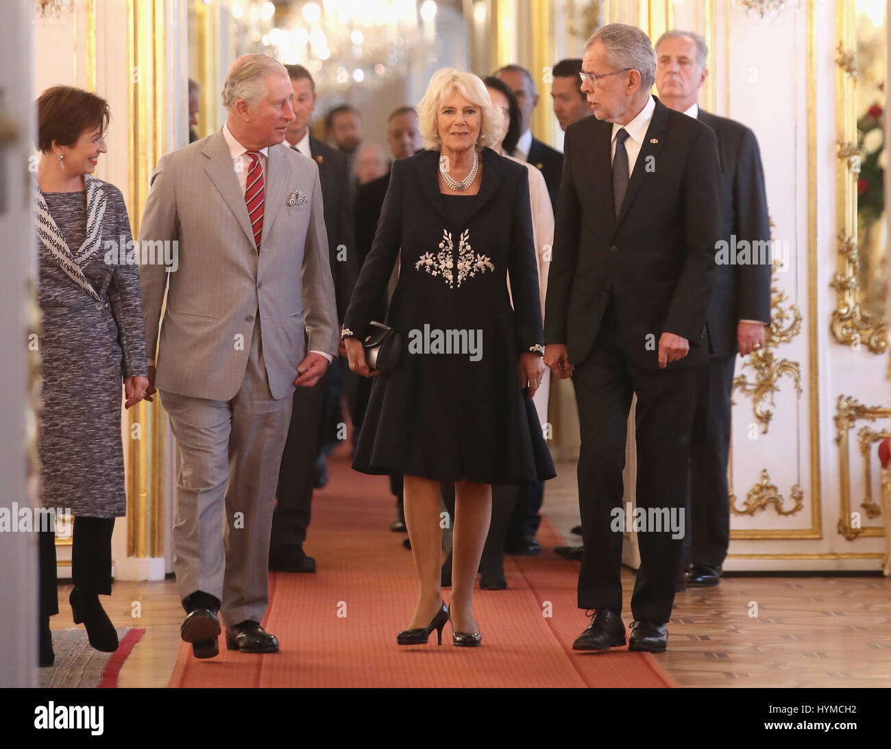The Prince of Wales (second left) and the Duchess of Cornwall (centre ...