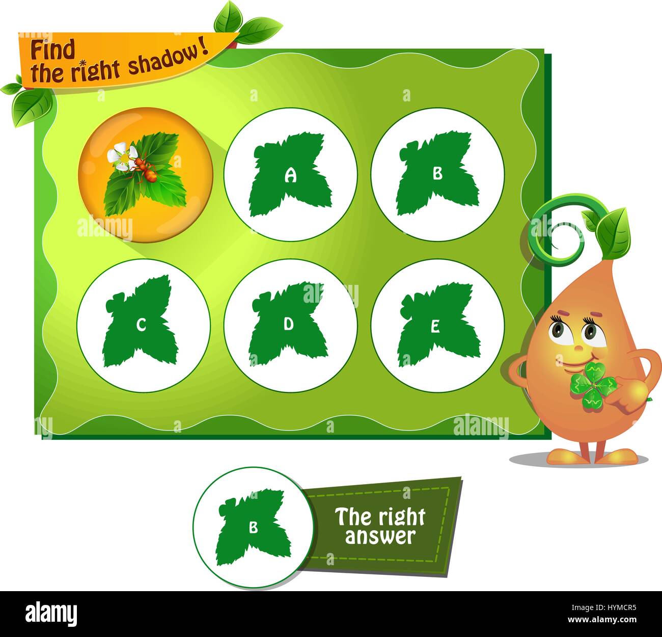 visual game for children and adults. Task the find right shadow Stock ...