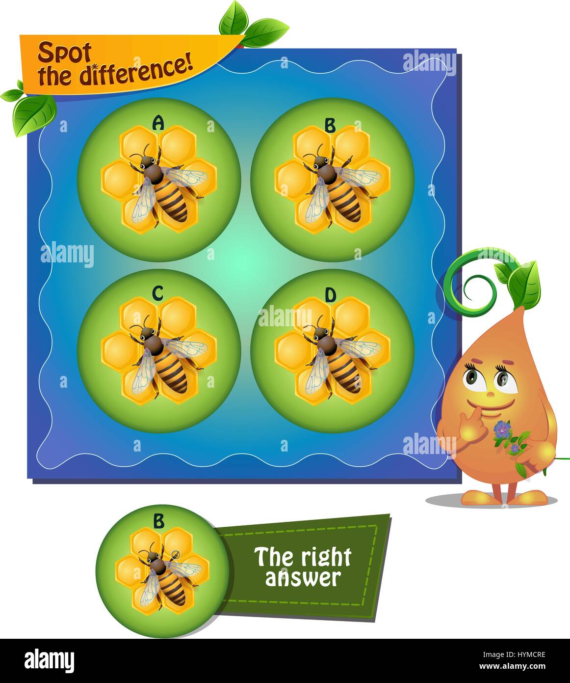 Visual Game for children. Task: Spot the difference Bee Stock Vector ...