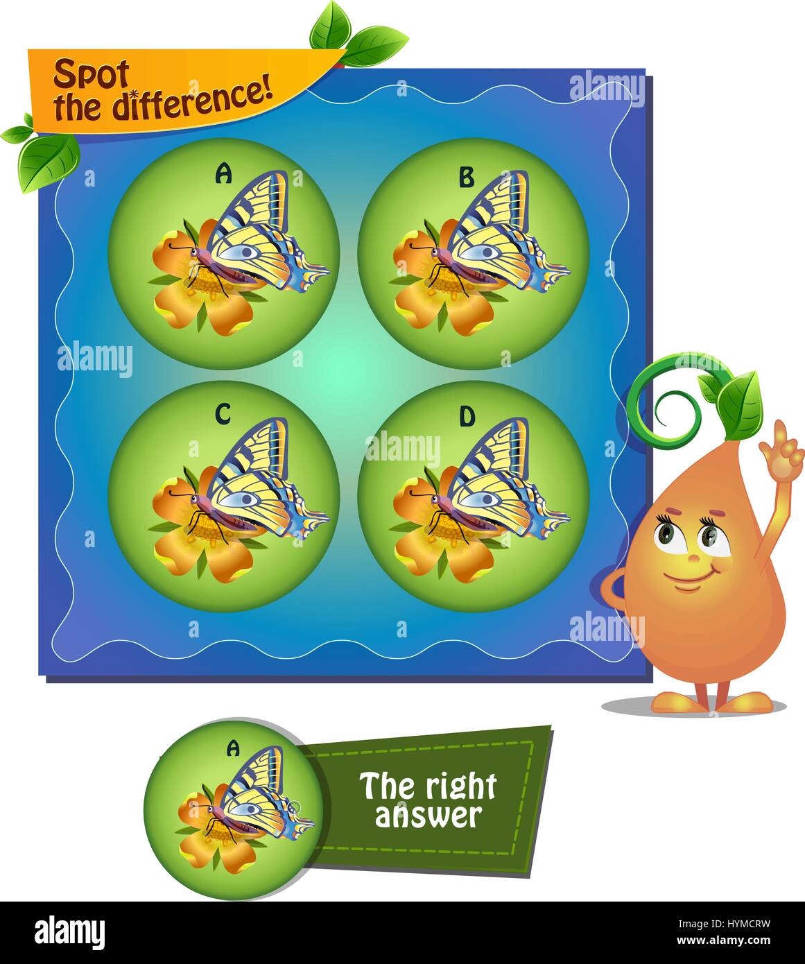 Visual Game for children. Task: Spot the difference butterfly Stock ...