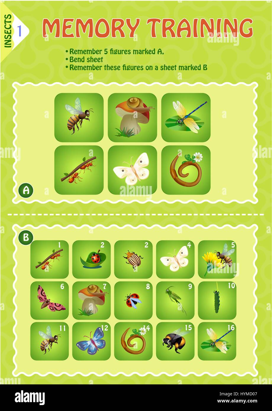 Memory game children. learning of Insects. Memory training Stock Vector ...