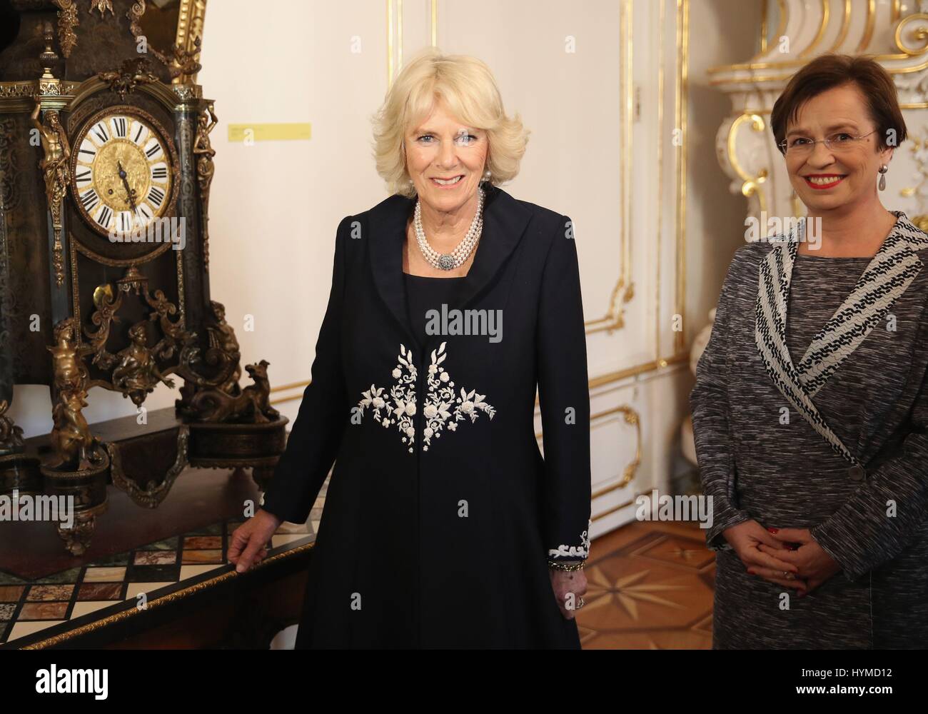 The Duchess of Cornwall is given a tour of the presidential apartments ...