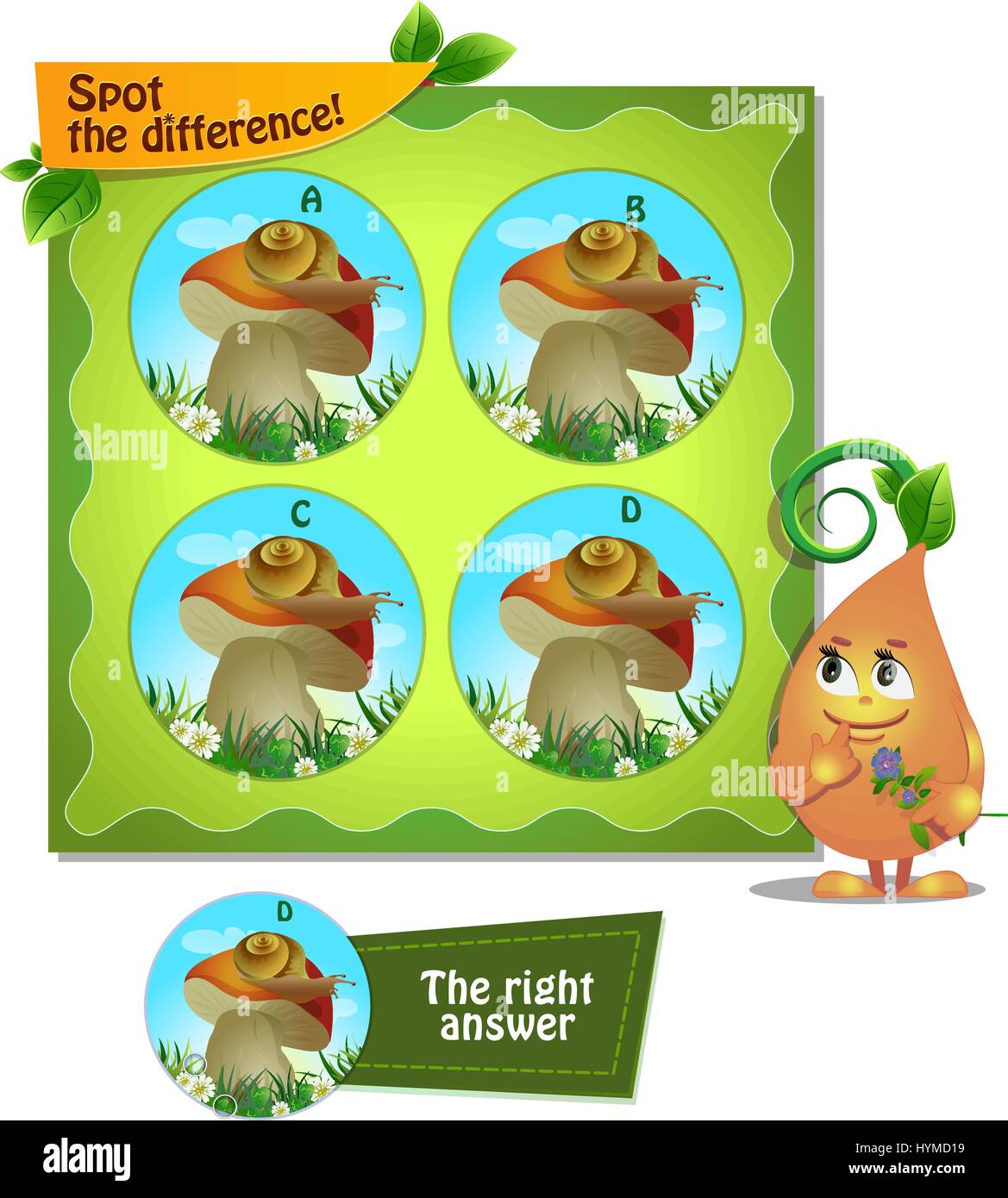 Visual Game for children. Task: Spot the difference Snail Stock Vector ...