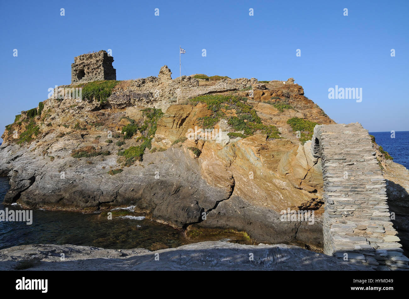 The down castle and Stone Bridge.Arch.Greece, Cyclades, Andros, Chora ...