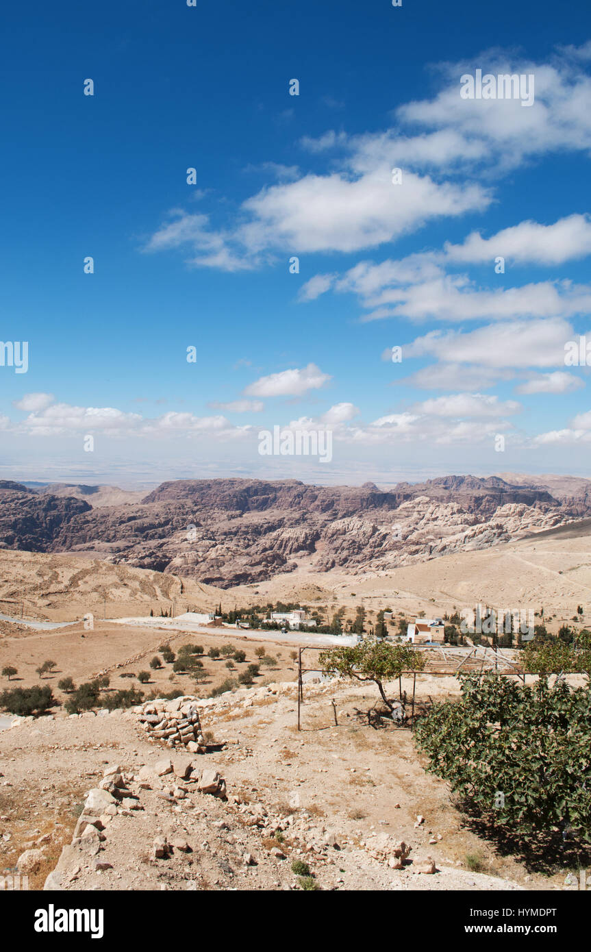 Jordanian landscape with mountains, vegetation and desert seen from the ...