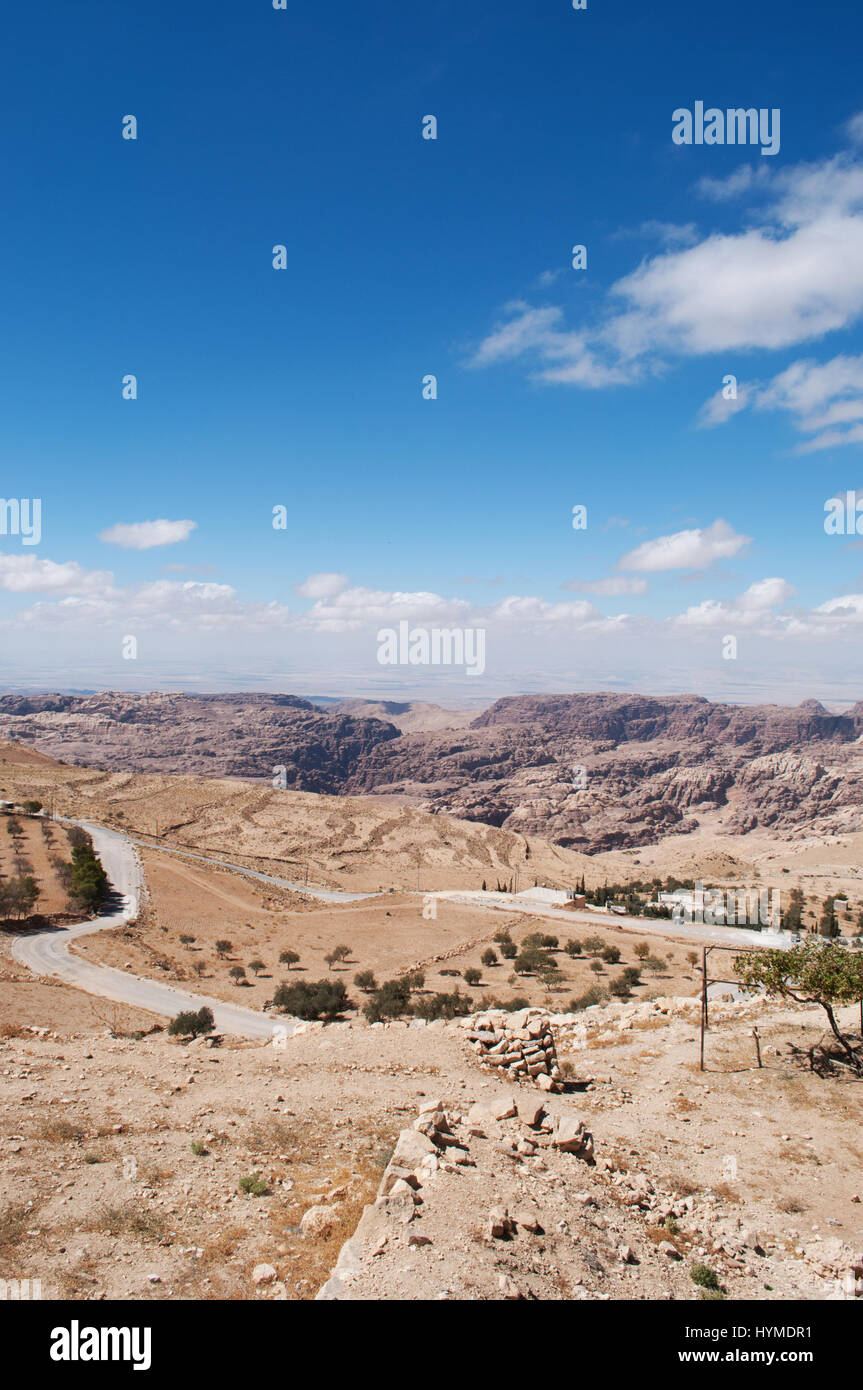 Jordanian landscape with mountains, vegetation and desert seen from the ...