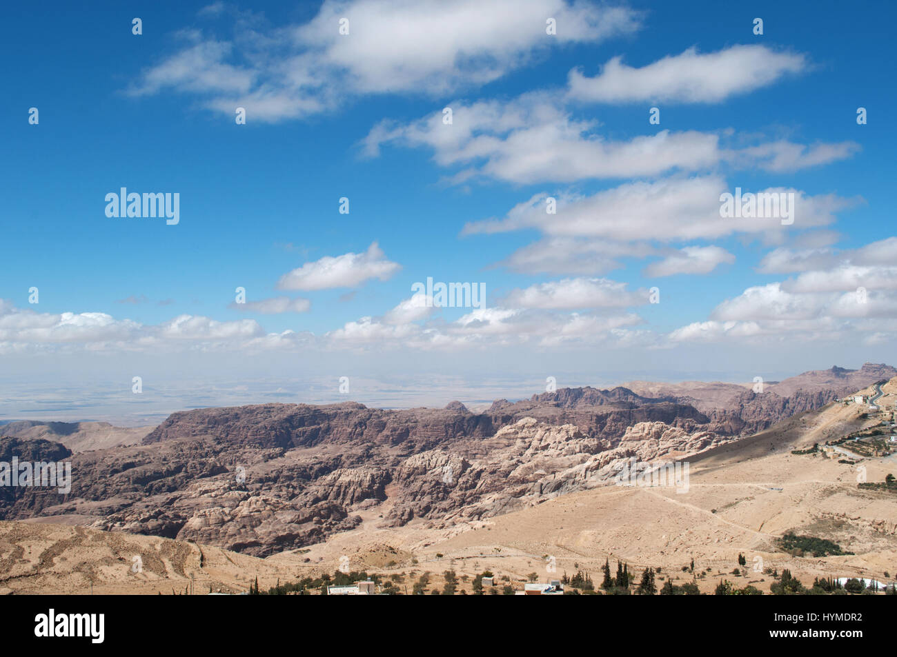 Jordanian landscape with mountains, vegetation and desert seen from the ...