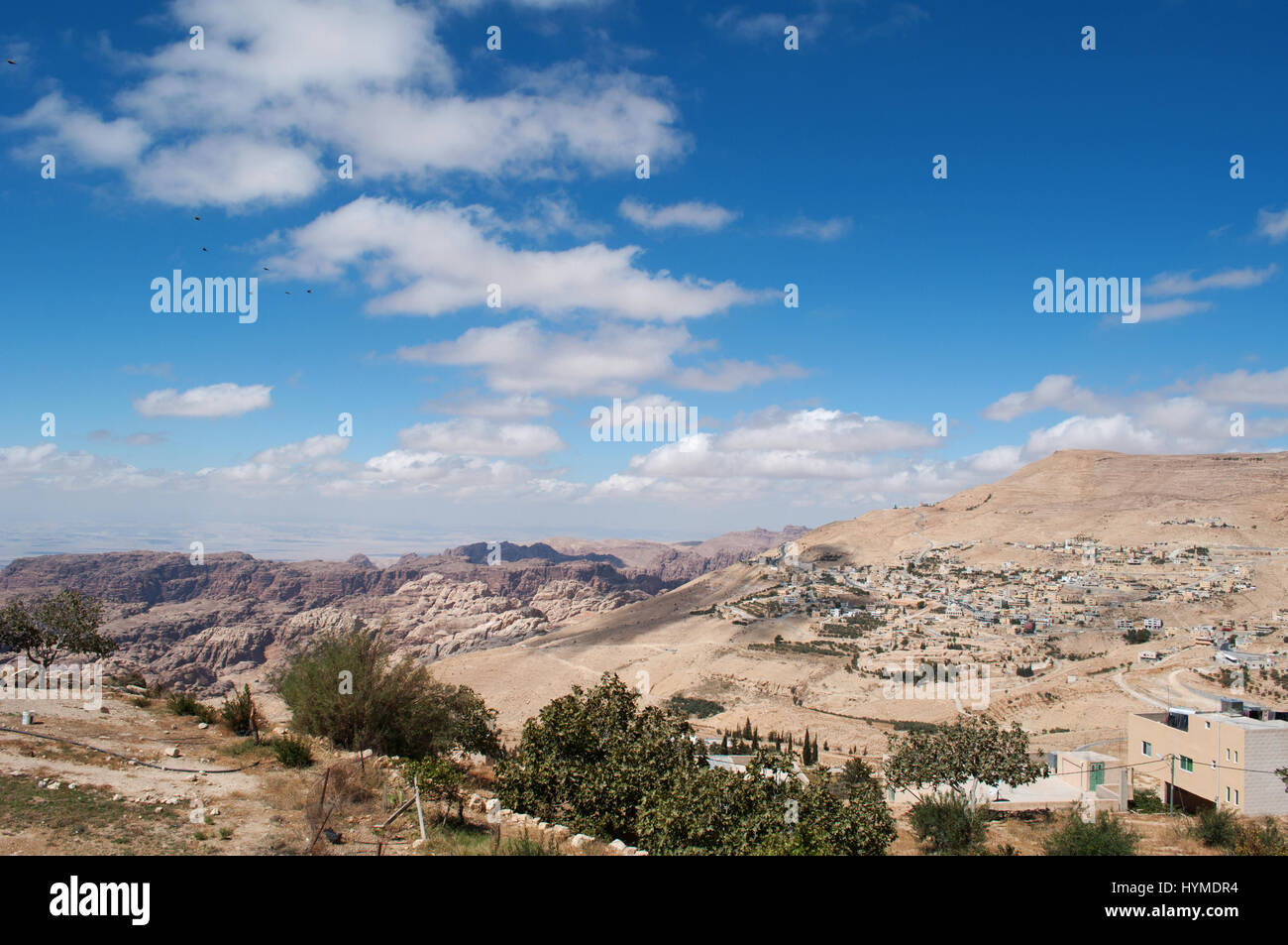Jordanian landscape with mountains, vegetation and desert seen from the ...