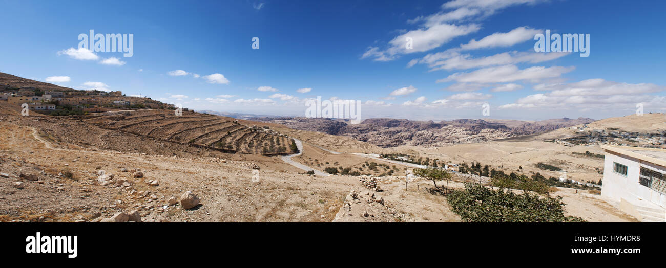 Jordanian landscape with mountains, vegetation and desert seen from the ...