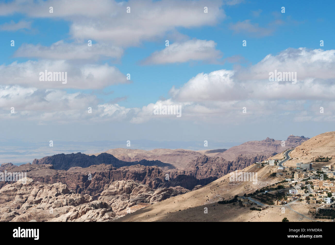 Jordanian landscape with mountains, vegetation and desert seen from the ...