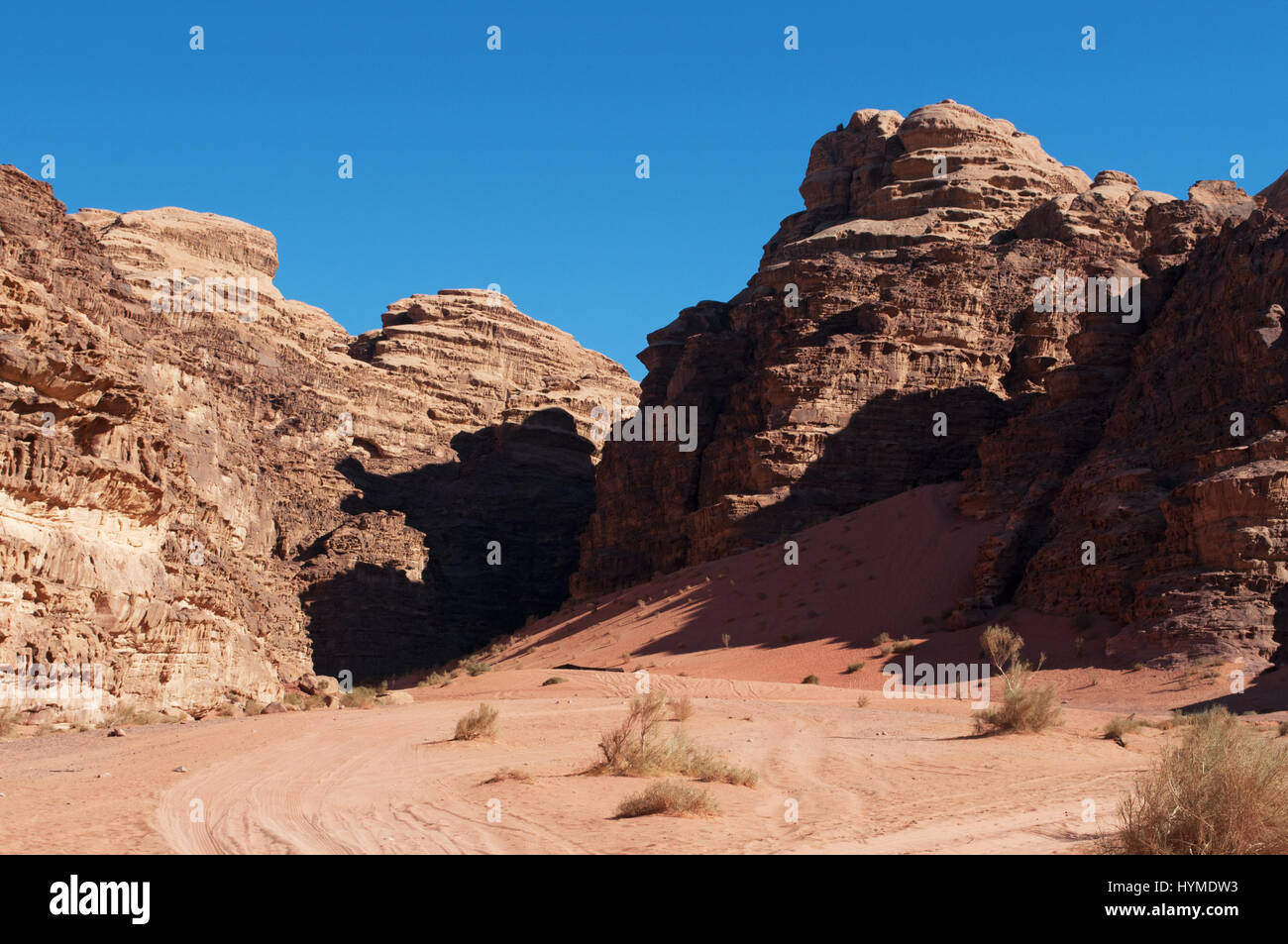 Jordanian landscape and desert of Wadi Rum, Valley of the Moon, a ...