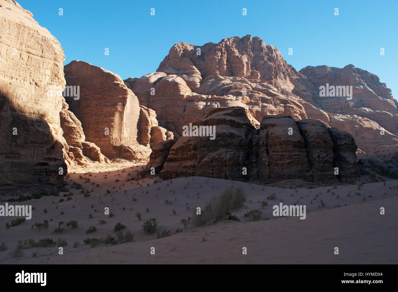 Jordanian landscape and desert of Wadi Rum, Valley of the Moon, a ...