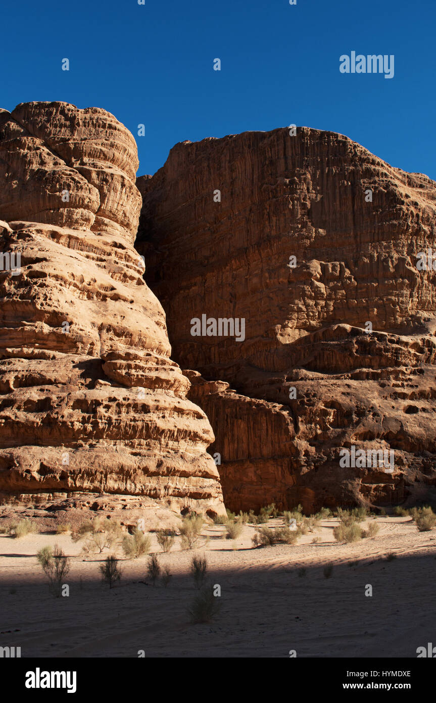 Jordanian landscape and desert of Wadi Rum, Valley of the Moon, a ...