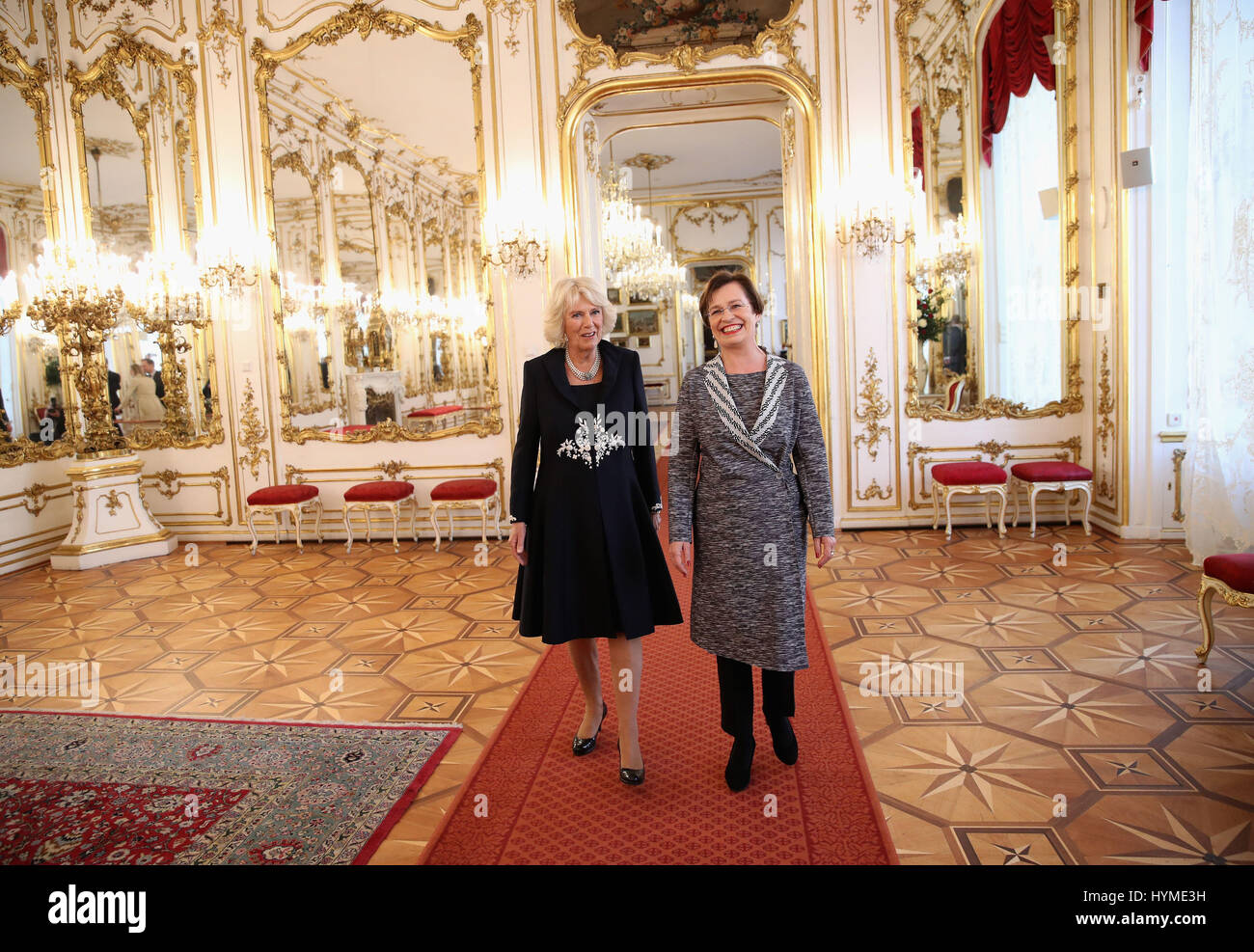 The Duchess of Cornwall is given a tour of the presidential apartments ...