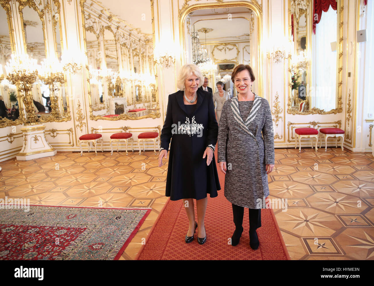 The Duchess of Cornwall is given a tour of the presidential apartments ...