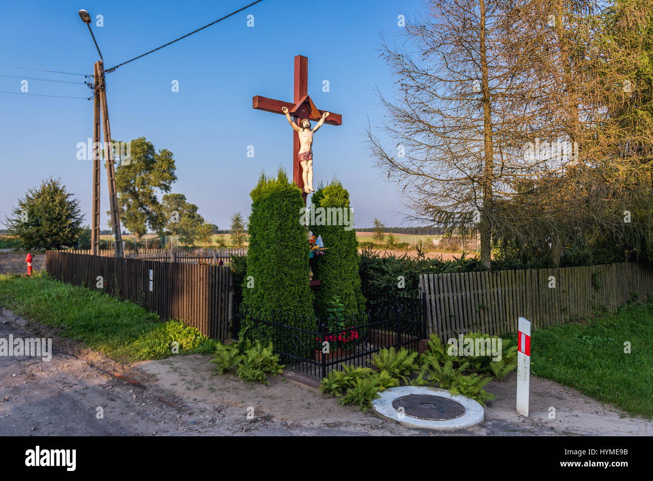Wayside shrine in small Klodawa village in Chojnice County of ...