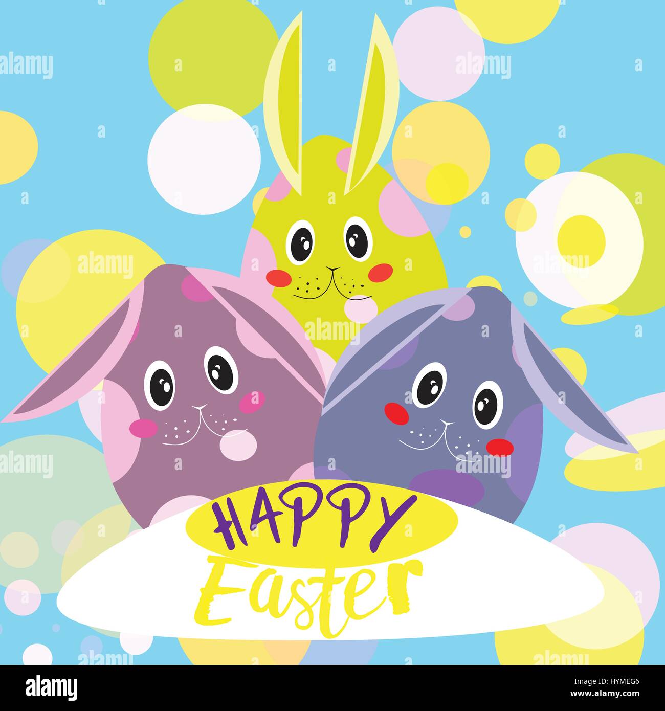 Three Easter Bunnies With Happy Easter Text Stock Vector Image And Art Alamy