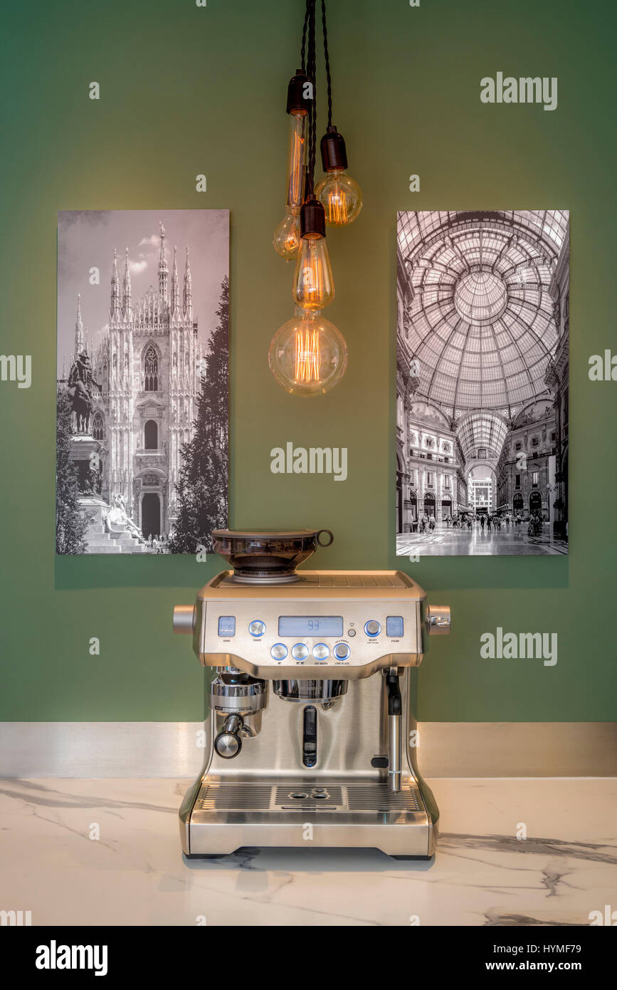 Modern kitchen with lights on hi-res stock photography and images - Alamy