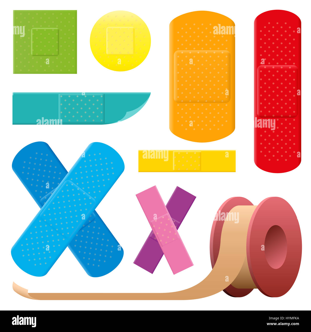 Adhesive plaster set - colorful collection of medical first aid objects ...