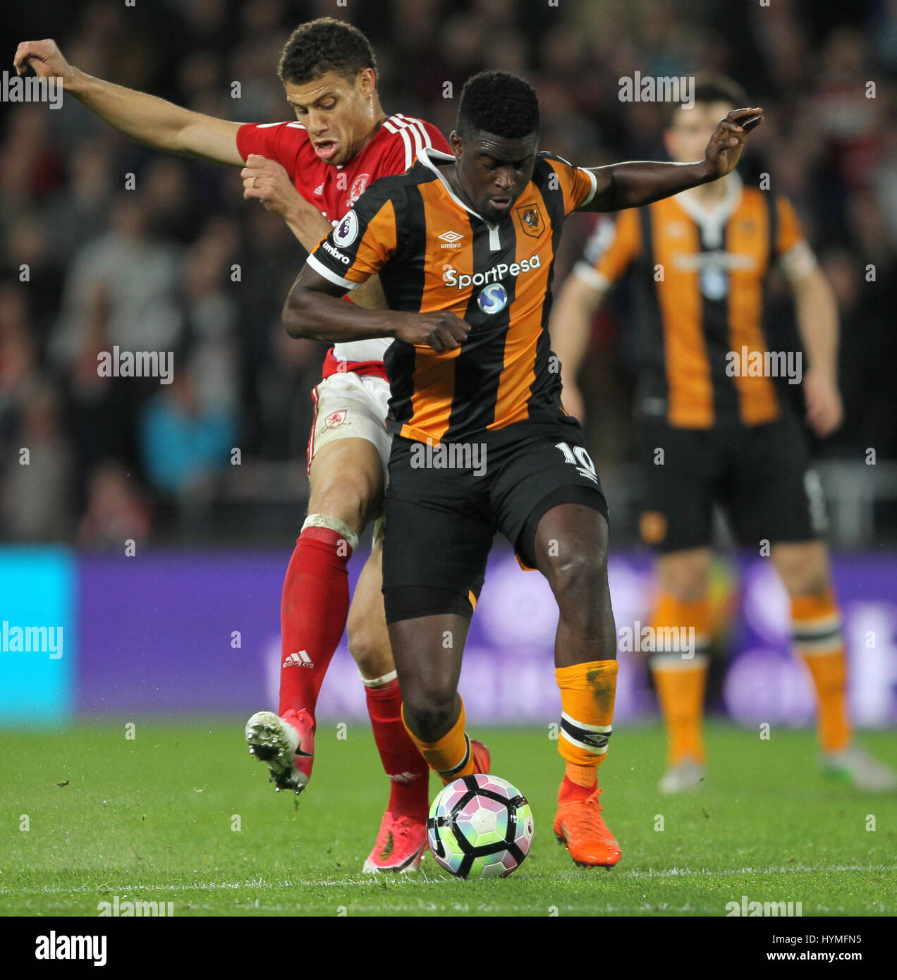 Middlesbrough's Rudy Gestede (left) and Hull City's Alfred N'Diaye ...
