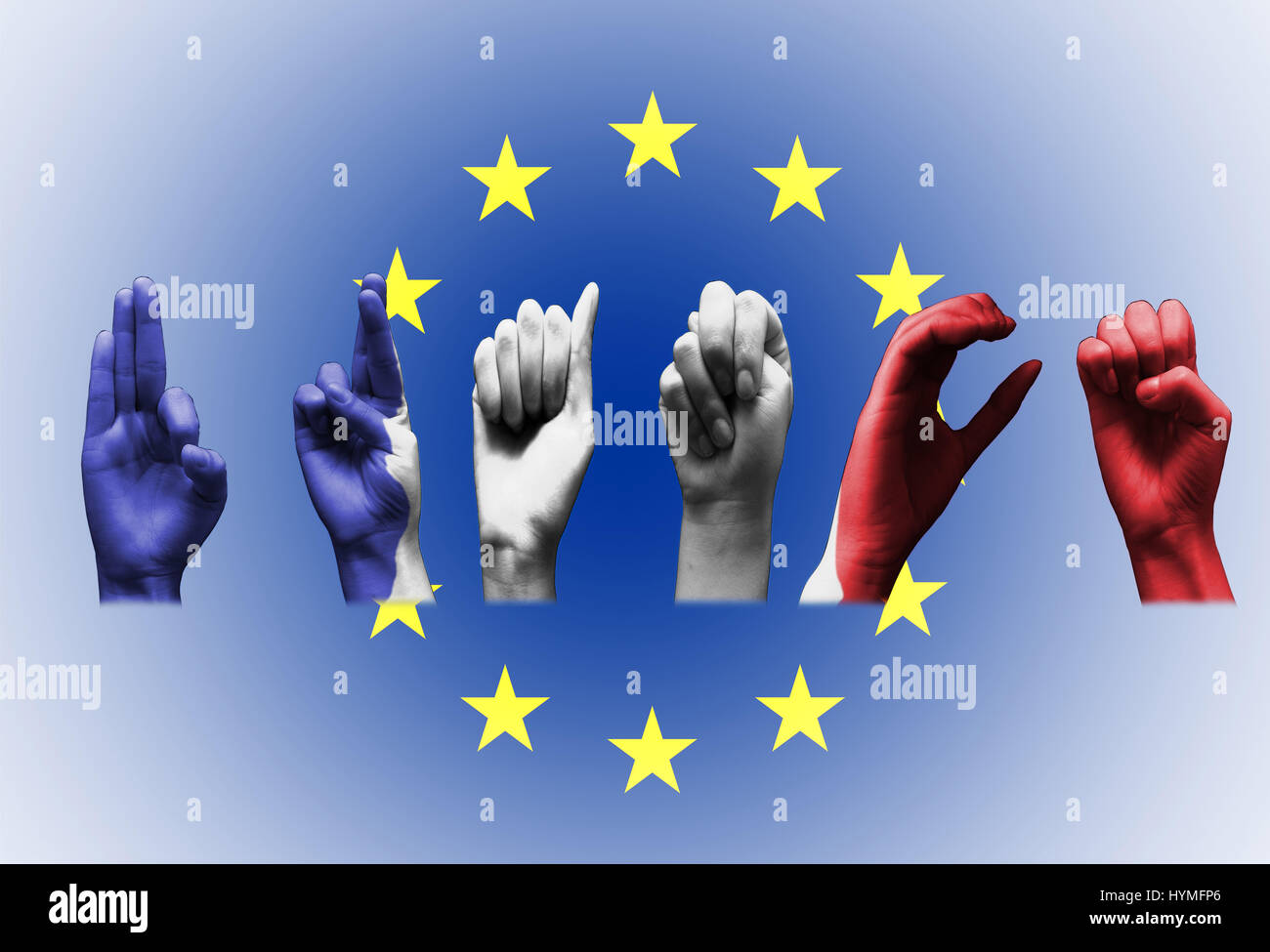 word france over the european union flag deaf sign on white Stock Photo ...