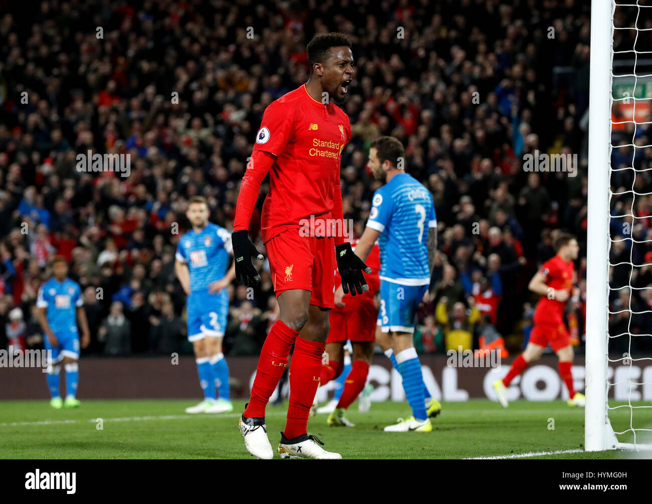 Liverpool's Divock Origi celebrates scoring his side's second goal of ...
