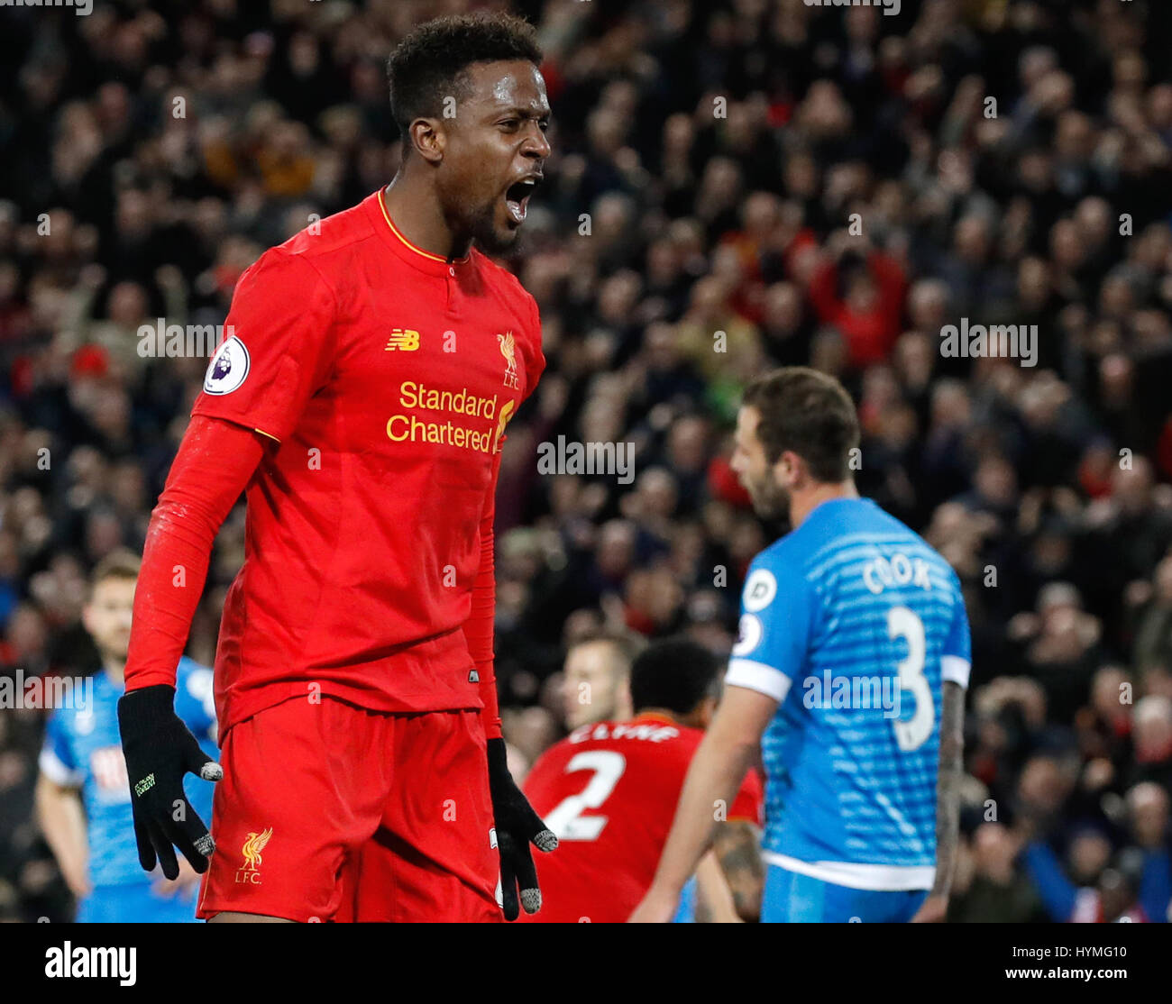 Liverpool's Divock Origi celebrates scoring his side's second goal of ...