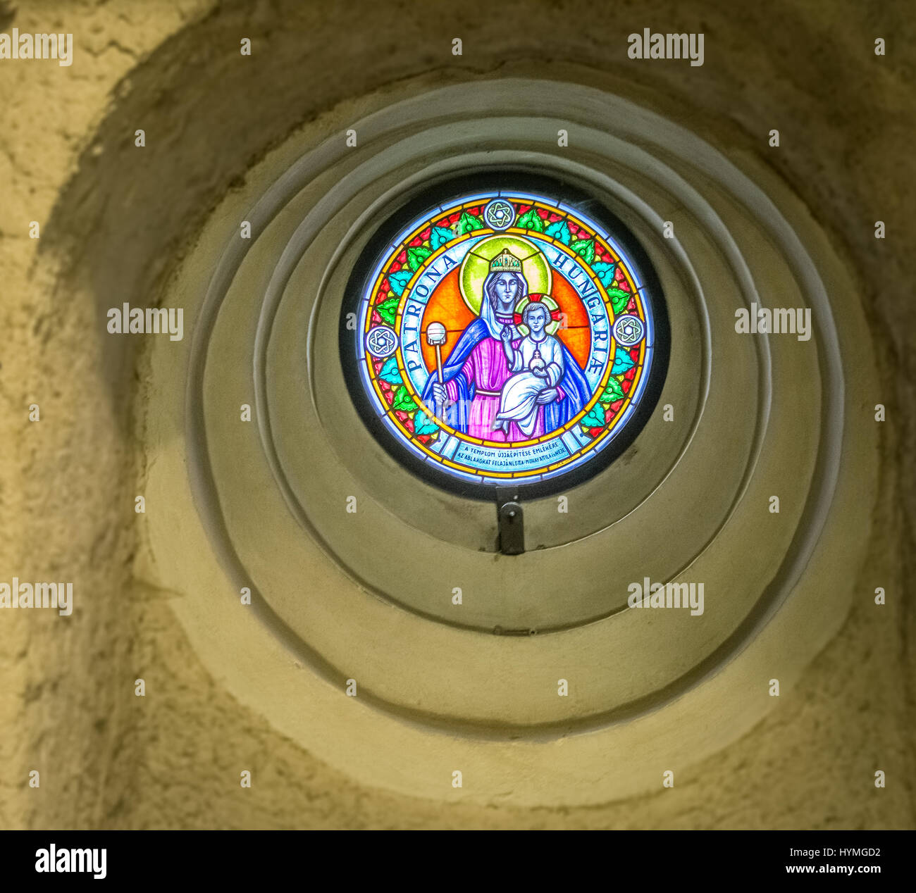 Colorful ornate window in Budapest Cave Church, Hungary Stock Photo - Alamy