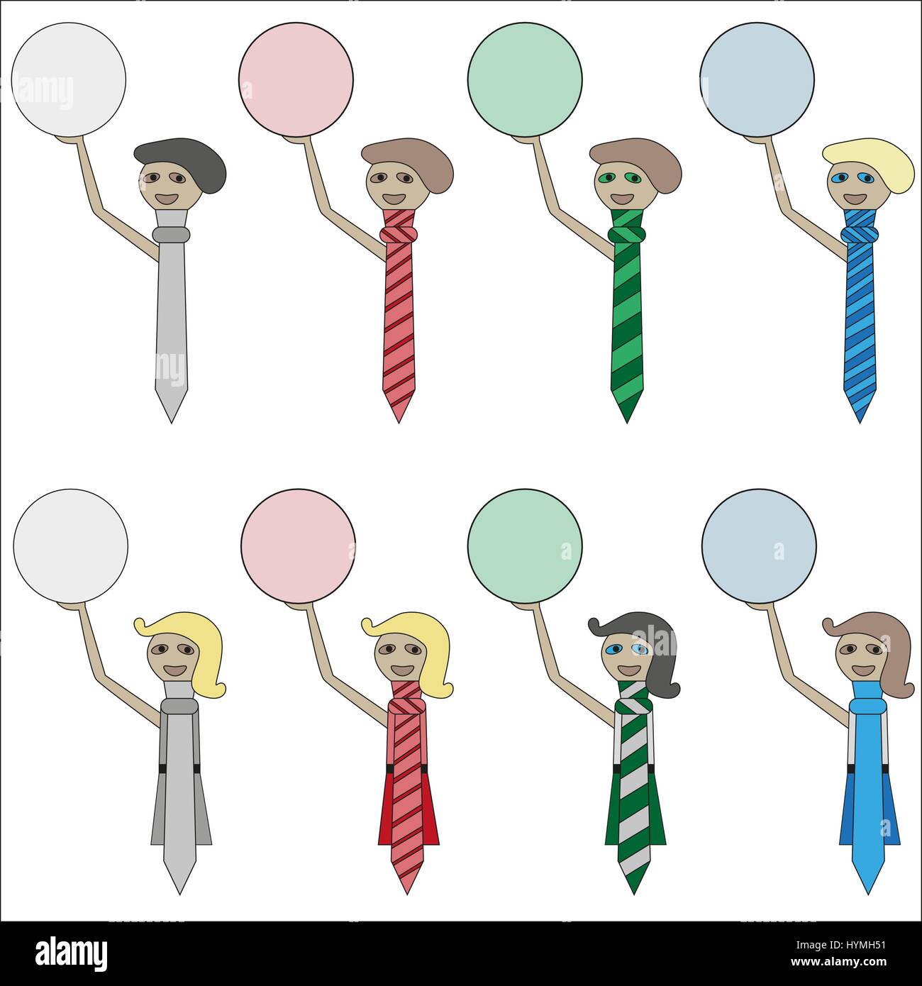 Abstract schematic woman employees, holding aloft a poster for text ...