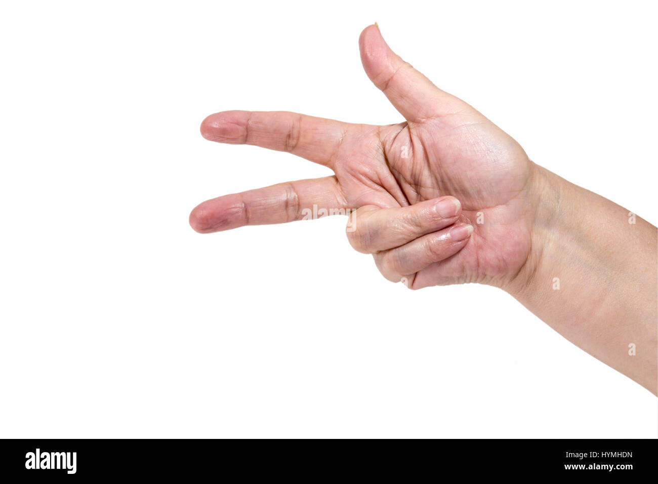 Senior woman's hand three isolated on white background Stock Photo - Alamy