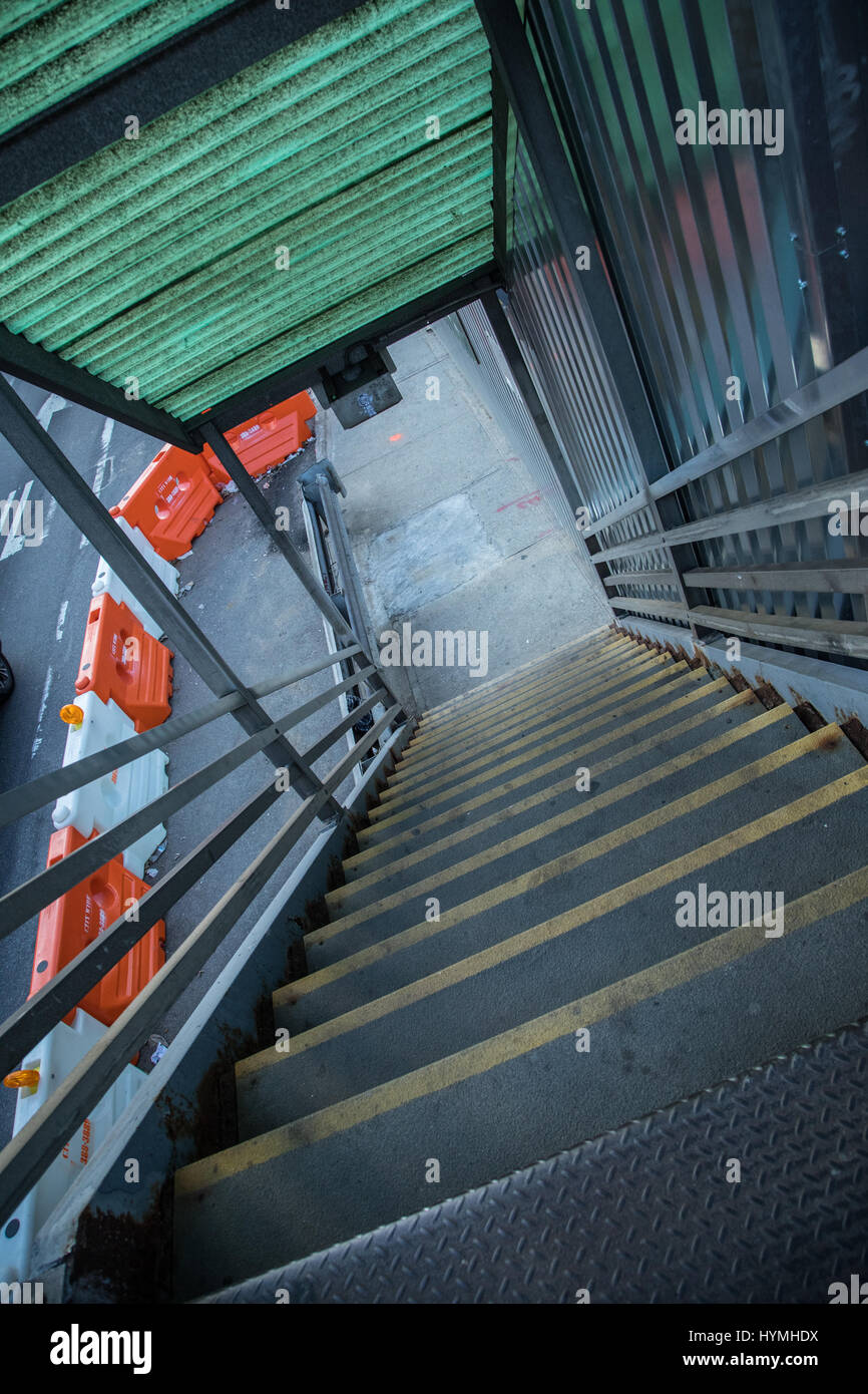 An empty staircase leading to the subway in NYC. Shot during the Autumn ...