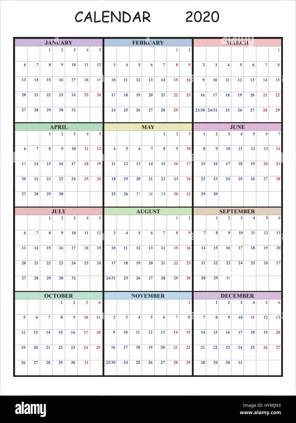 Calendar for 2020 Stock Vector Image & Art - Alamy
