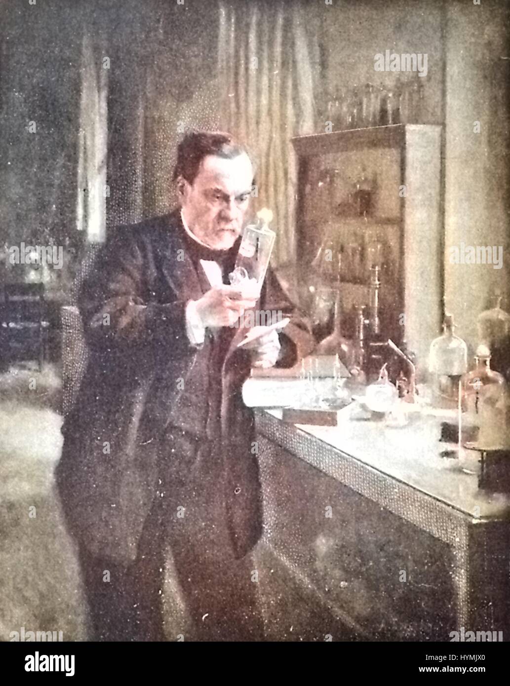 Illustration depicting scientist Louis Pasteur at work in his ...