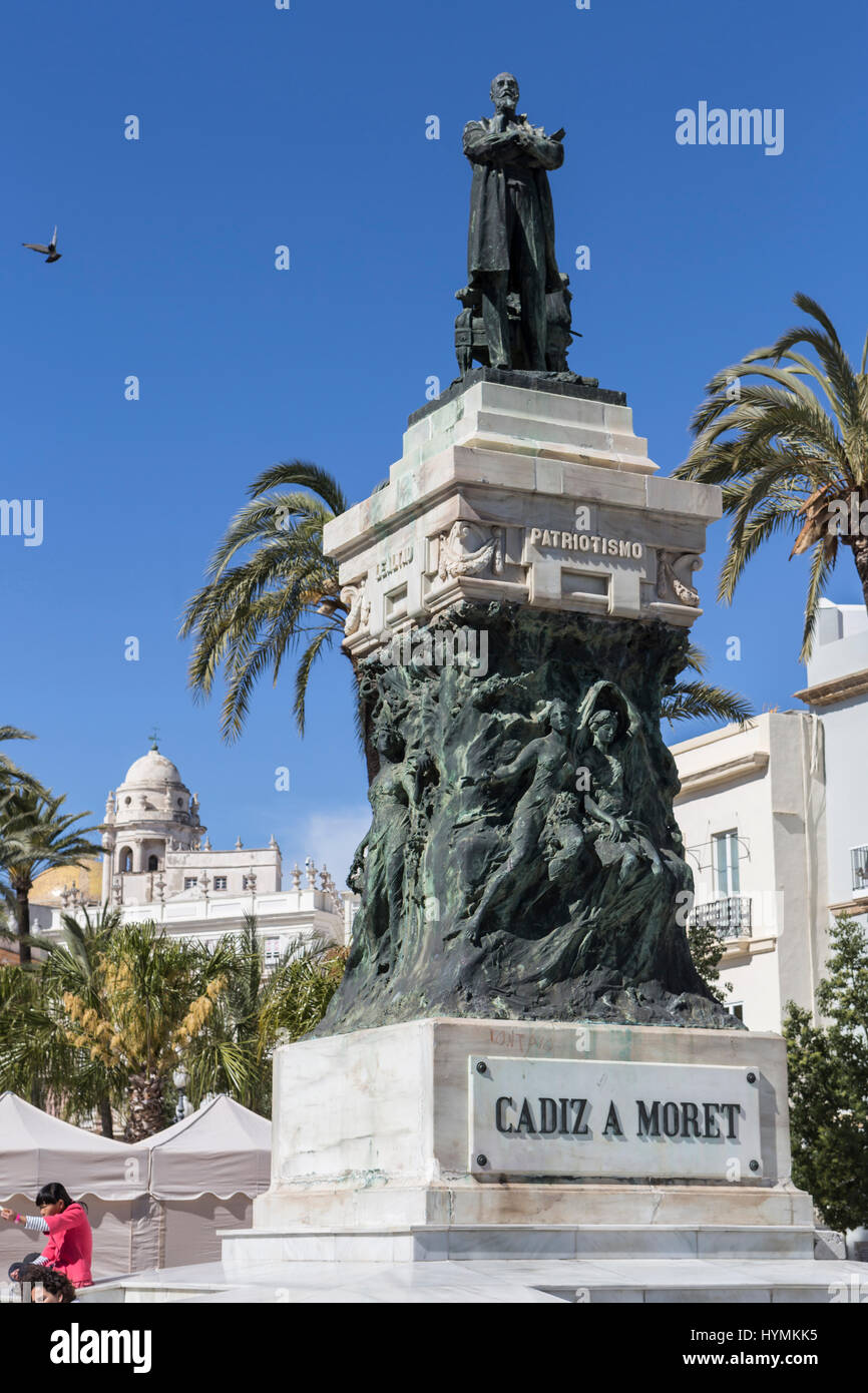Cadiz Spain- April 2: Statue of Cadiz politician Segismundo Moret ...