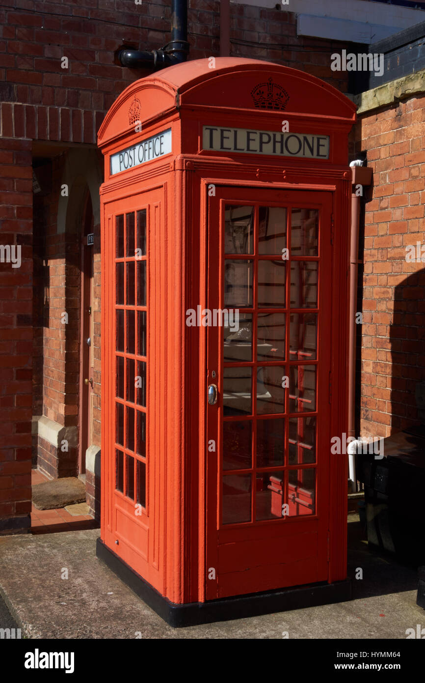 Vintage red telephone box at the Severn Valley Railway. Bewdley ...