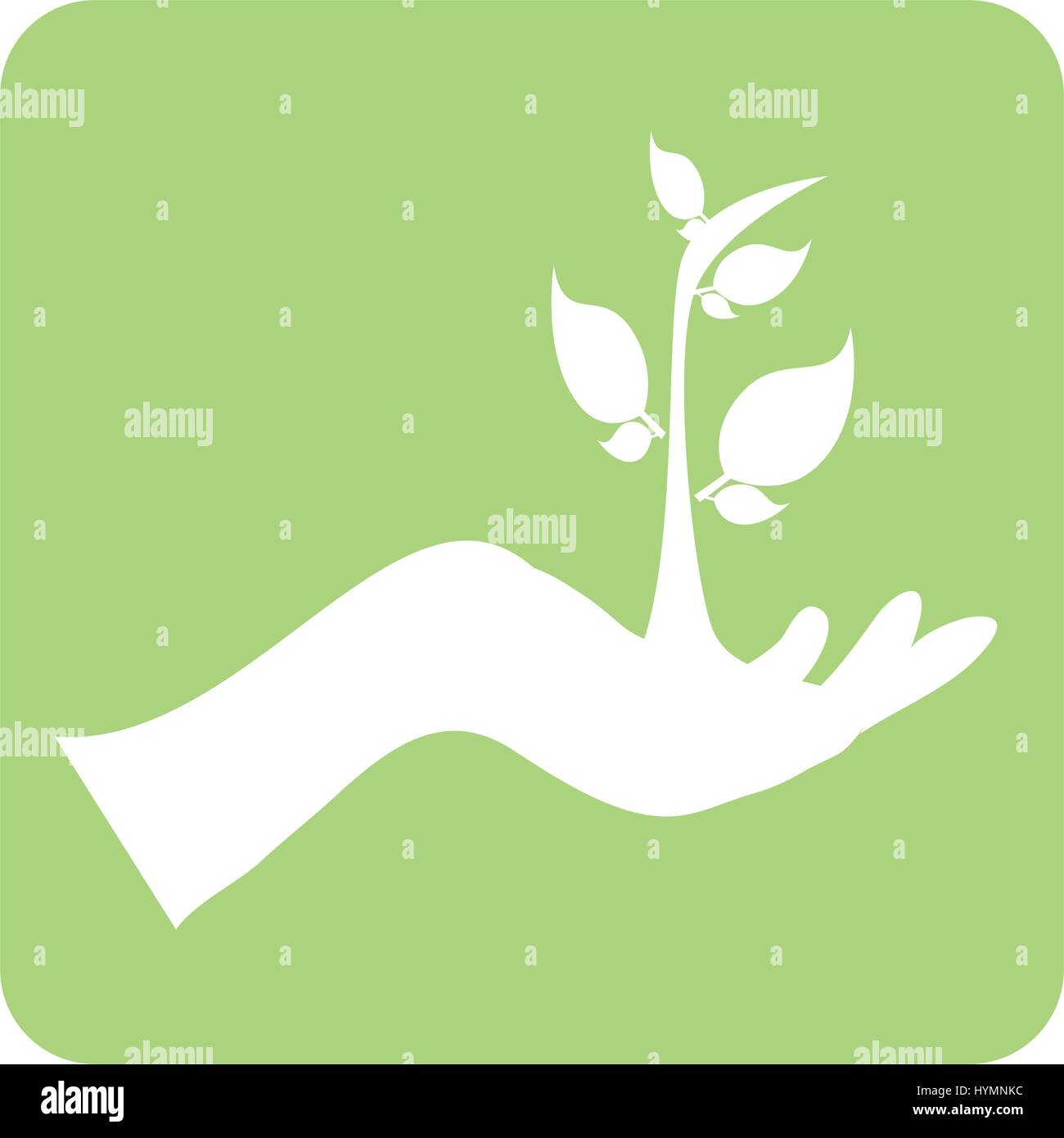 opaque green background with hand and plant vector illustration Stock ...