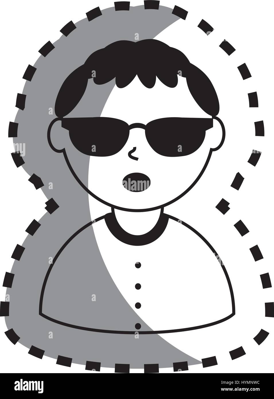 sticker with half body man monochrome with short hair and sunglasses ...