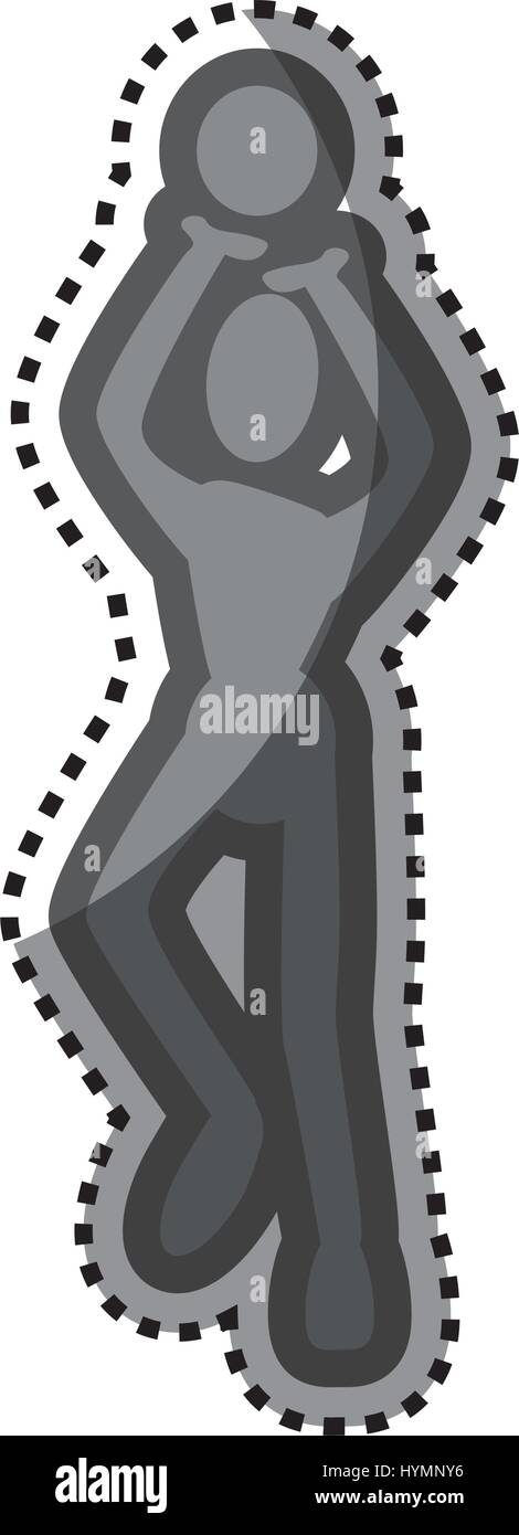 grayscale sticker with pictogram of basketball player vector ...