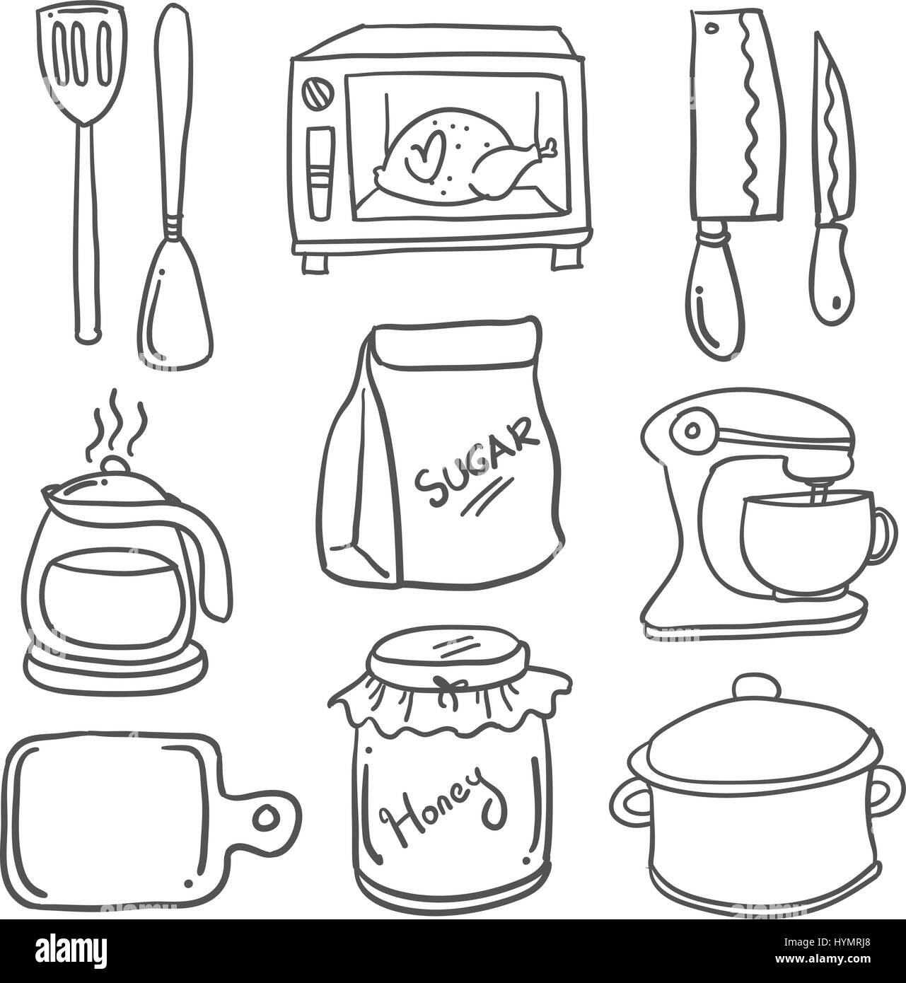 Vector illustration of kitchen set doodles Stock Vector Image & Art - Alamy